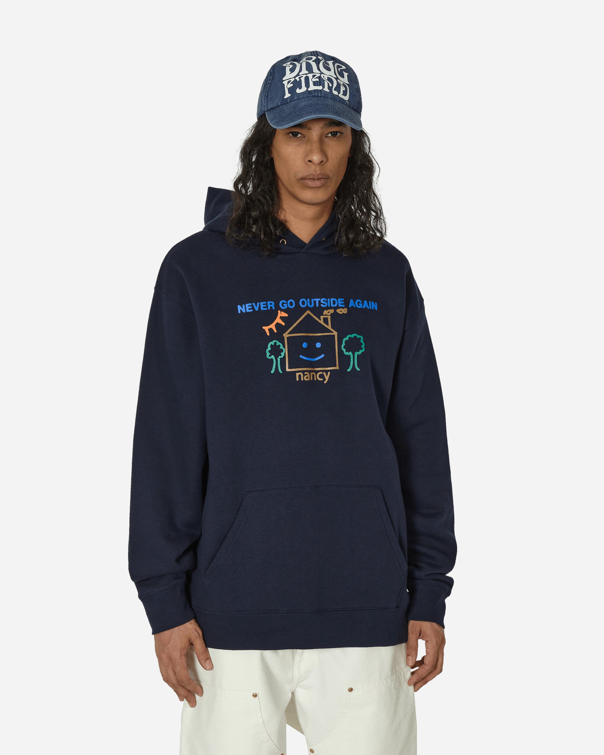 Never Go Outside Again Hoodie Navy – Slam Jam®
