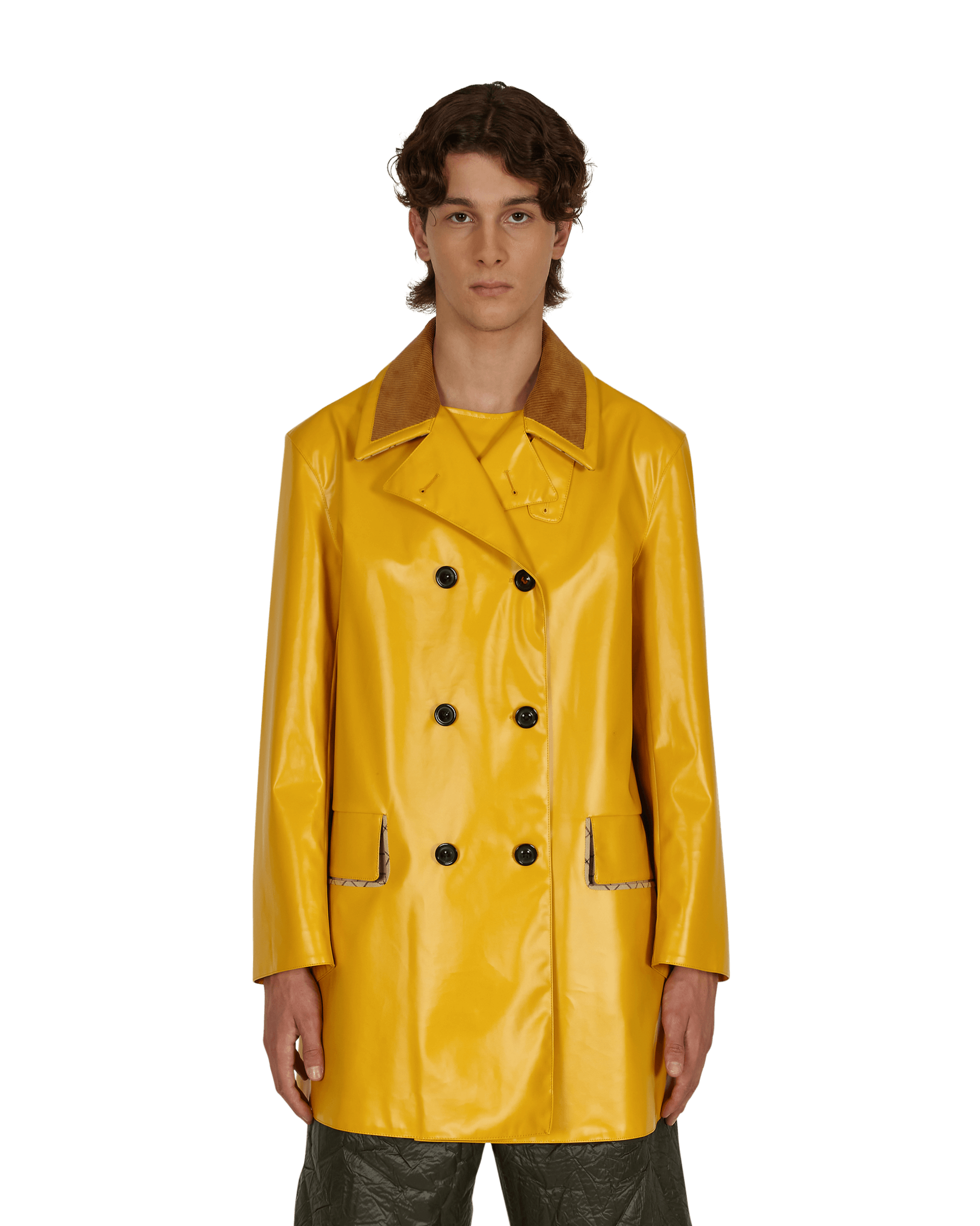 Coated Cotton Double Breasted Raincoat Yellow – Slam Jam®